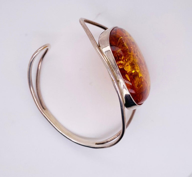 Baltic Amber Bracelet Cuff Design, Large Amber w Natural Spangles in ...