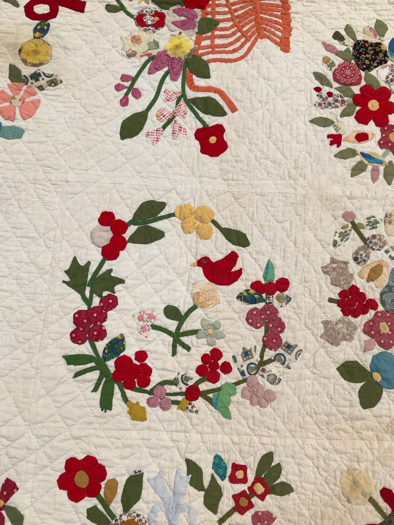 Baltimore Album Quilt 29 Blocks Nine Birds and Open Baskets Signed ...