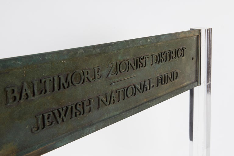 Baltimore Zionist District Jewish National Fund, Building Bronze Sign ...