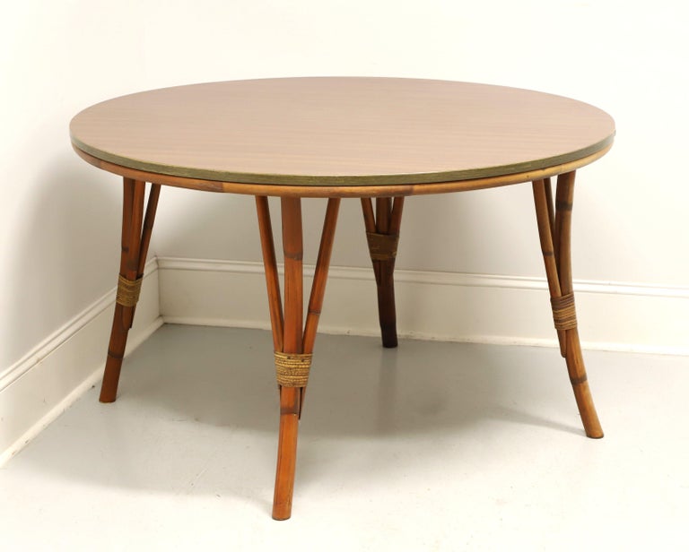 BAM-TAN 1960's Rattan Round Dining Table For Sale at 1stDibs