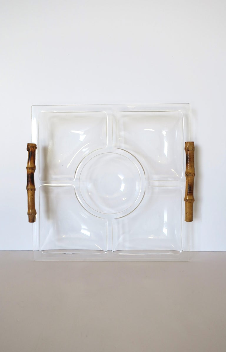 Bamboo and Acrylic Sectional Serving Tray Bowl the style of Gucci, 1977 ...