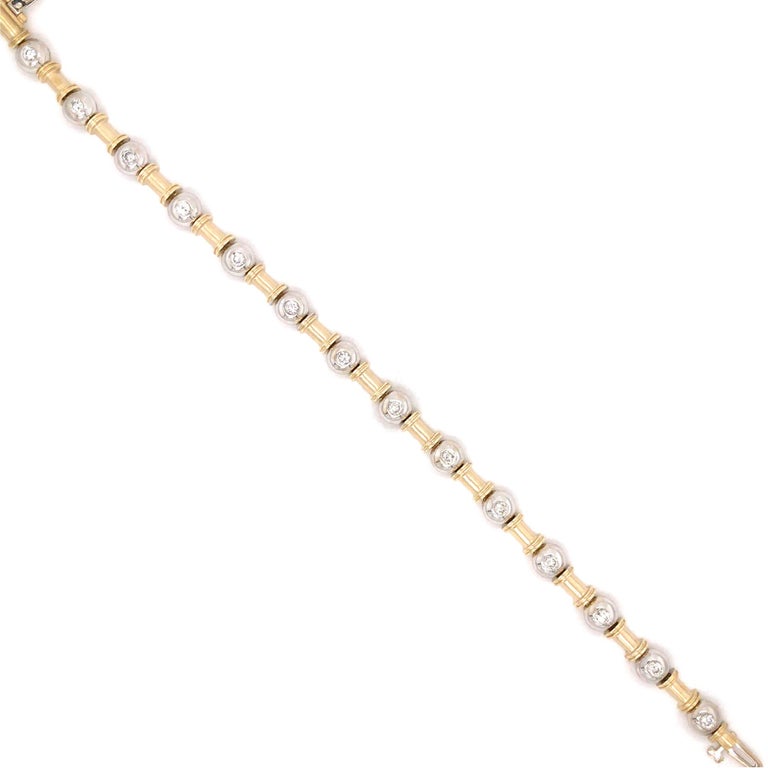 Bamboo and Bead Motif, 14k Yellow Gold Diamond Bezel Bracelet For Sale ...