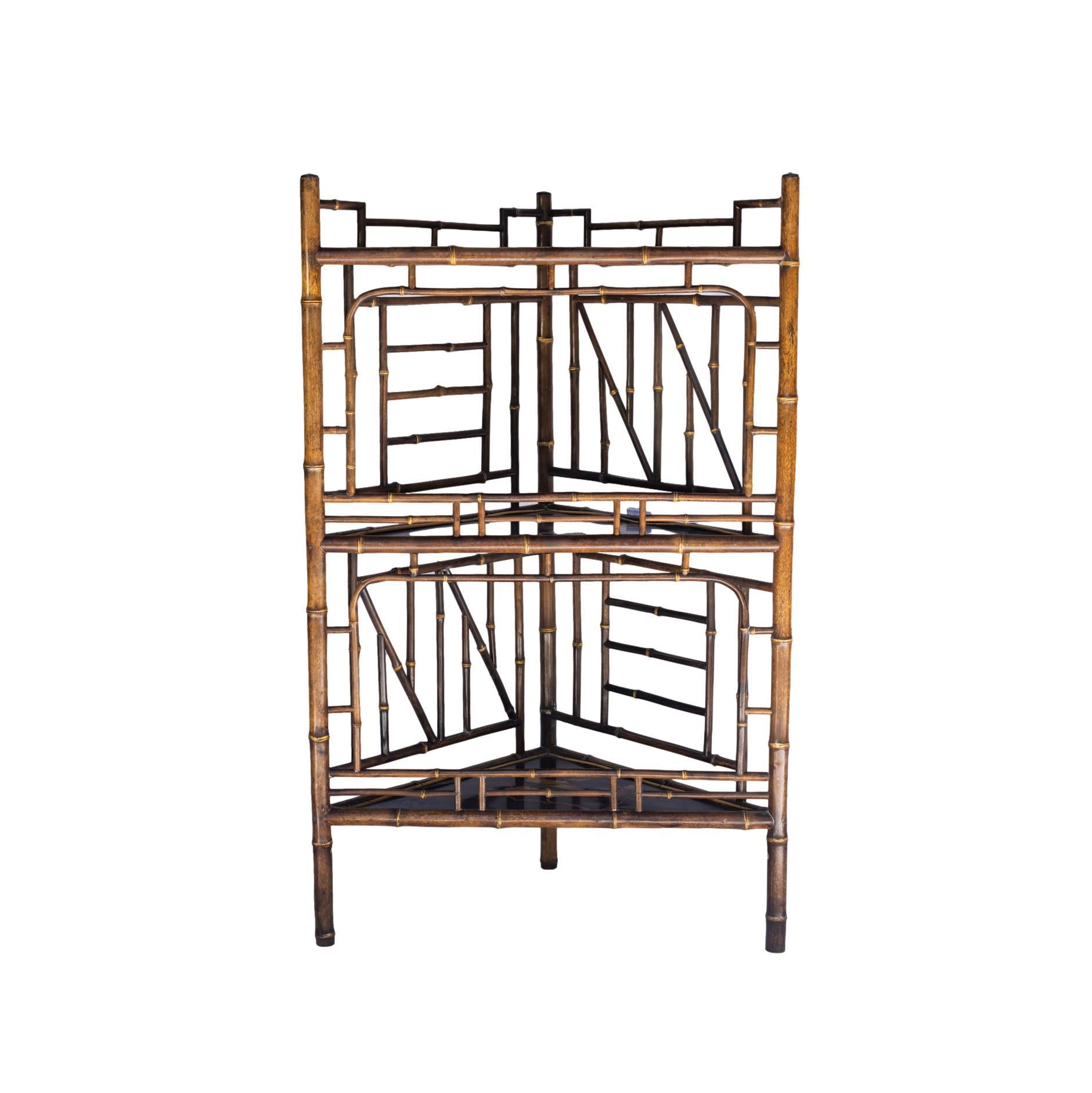 Bamboo and Chinoiserie Three-Tier Corner Display, Chippendale Fretwork ...