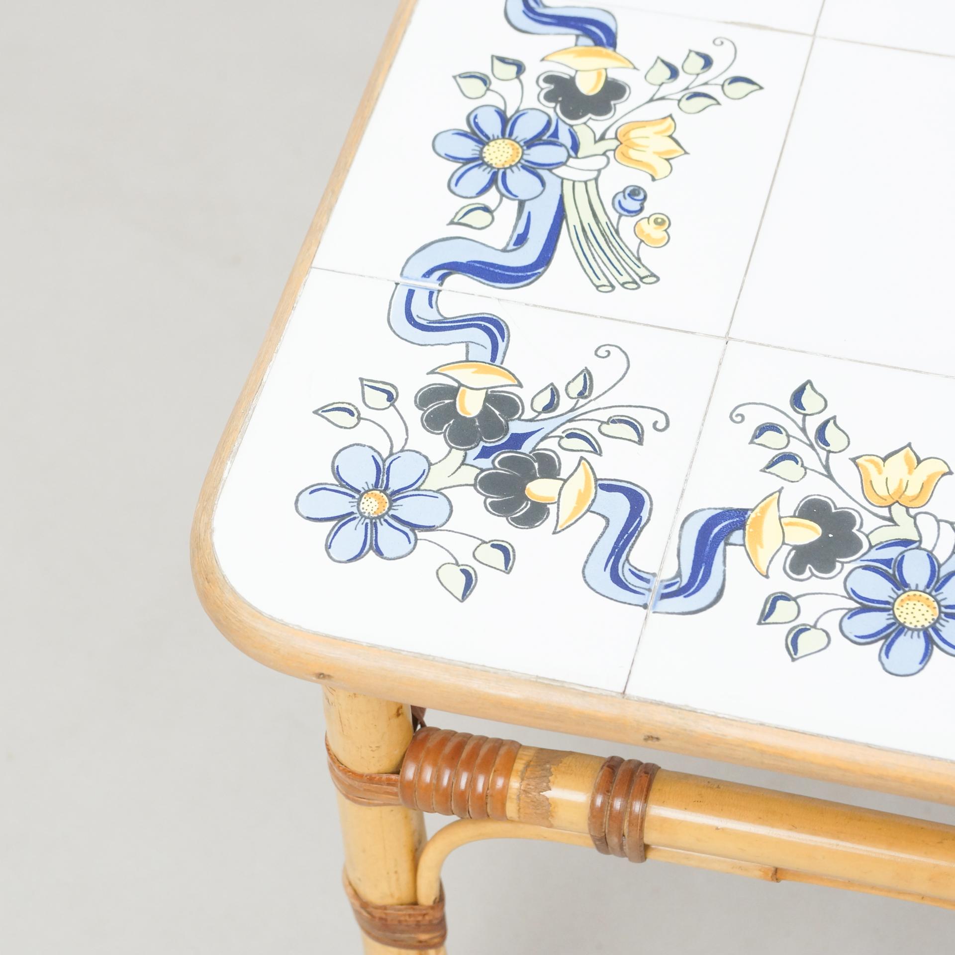 1960s Bamboo and Floral Tiles Coffee Table - Unique Vintage Centerpiece ...