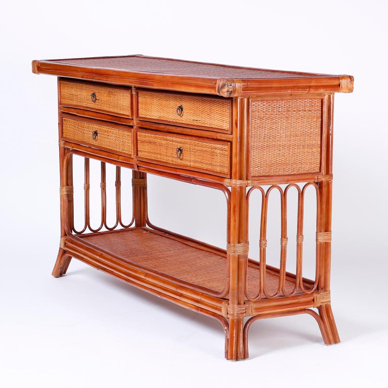 Bamboo and Grasscloth British Colonial Server at 1stDibs