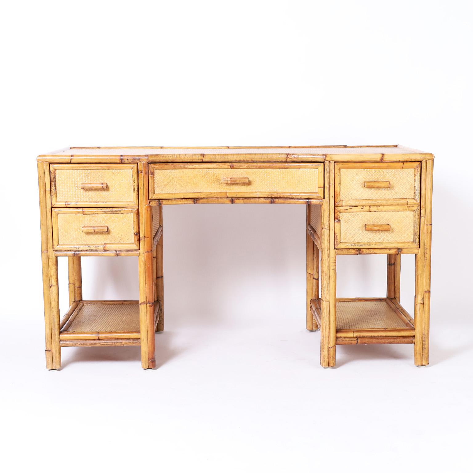 Bamboo and Grasscloth Desk at 1stDibs