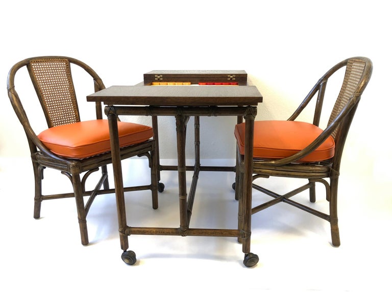 Bamboo and Oak Backgammon Game Table and Chairs by McGuire at 1stDibs ...