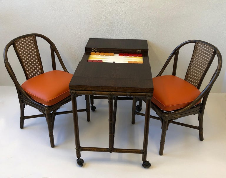 Bamboo and Oak Backgammon Game Table and Chairs by McGuire at 1stDibs ...