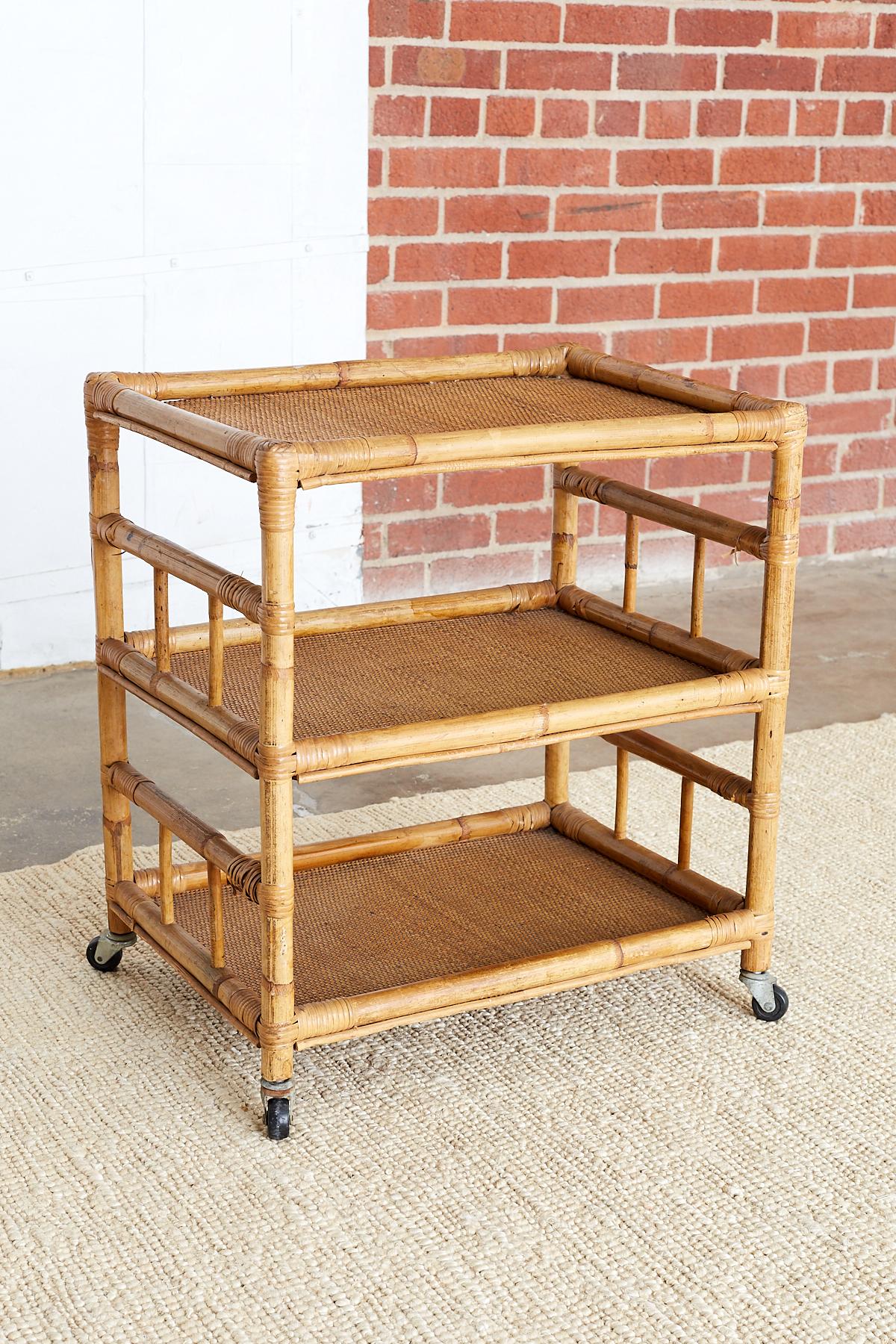 Bamboo and Raffia Rolling Three-Tier Serving Cart at 1stDibs | raffia ...