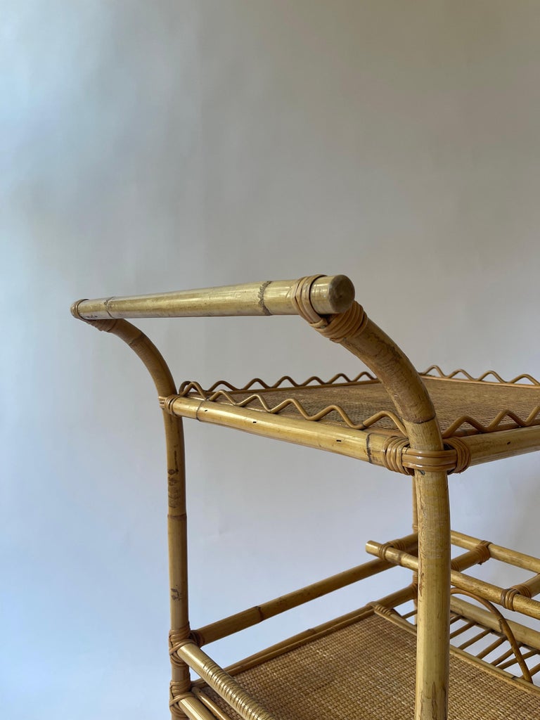 Bamboo and Rattan Bar Trolley with Scalloped Detail, 1960s For Sale at ...