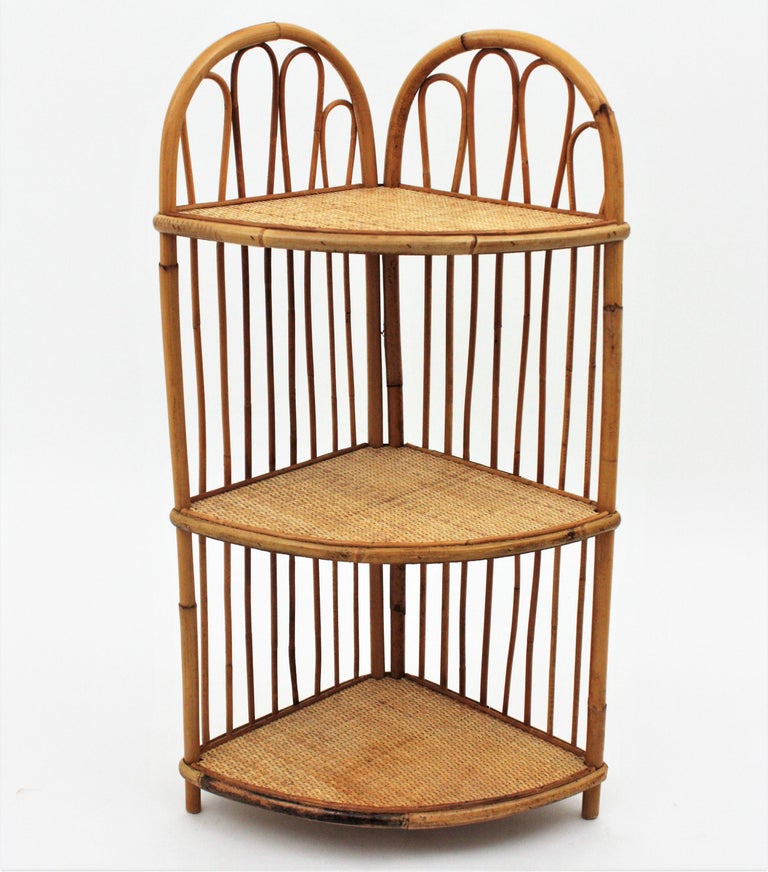 Bamboo and Rattan Corner Shelf at 1stDibs | bamboo corner shelf, corner ...