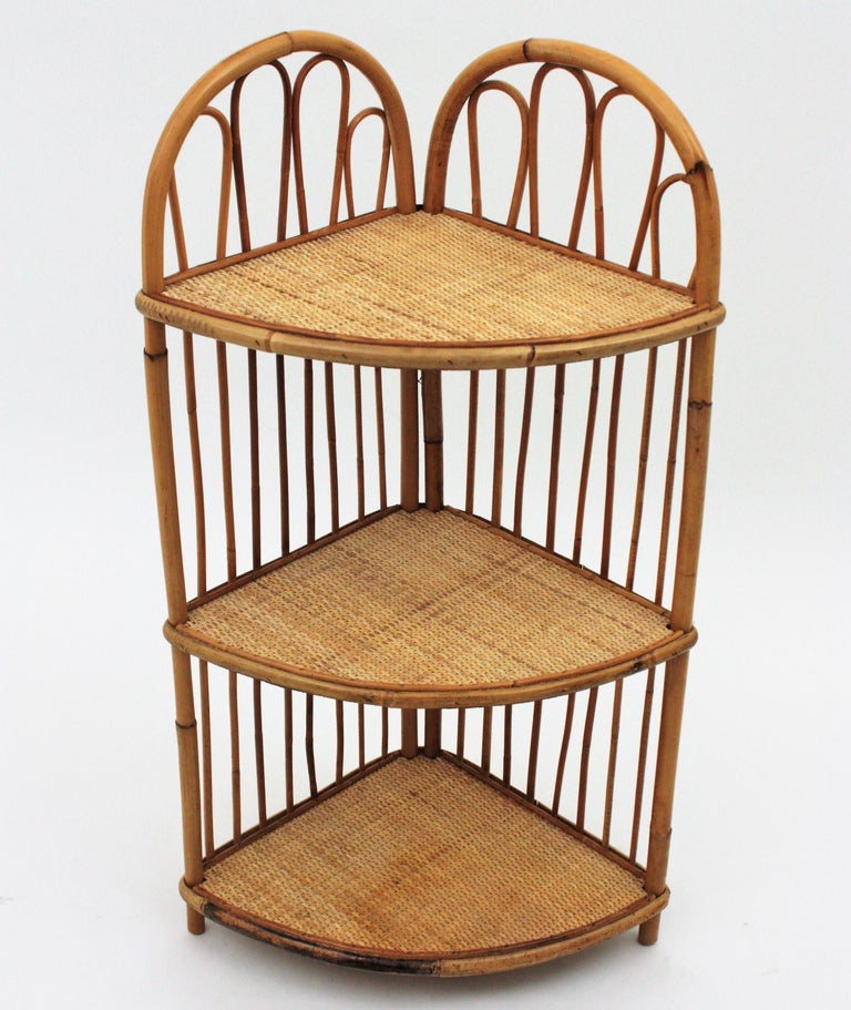 Bamboo and Rattan Corner Shelf at 1stDibs | bamboo corner shelf, corner ...