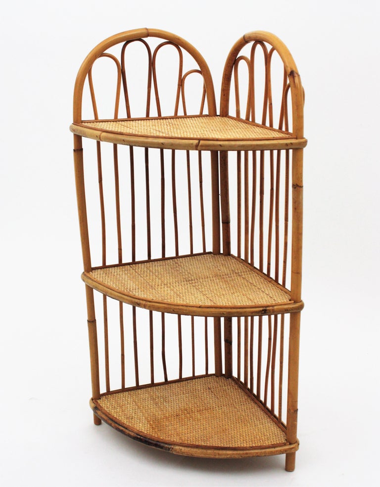 Bamboo and Rattan Corner Shelf at 1stDibs | bamboo corner shelf, corner ...