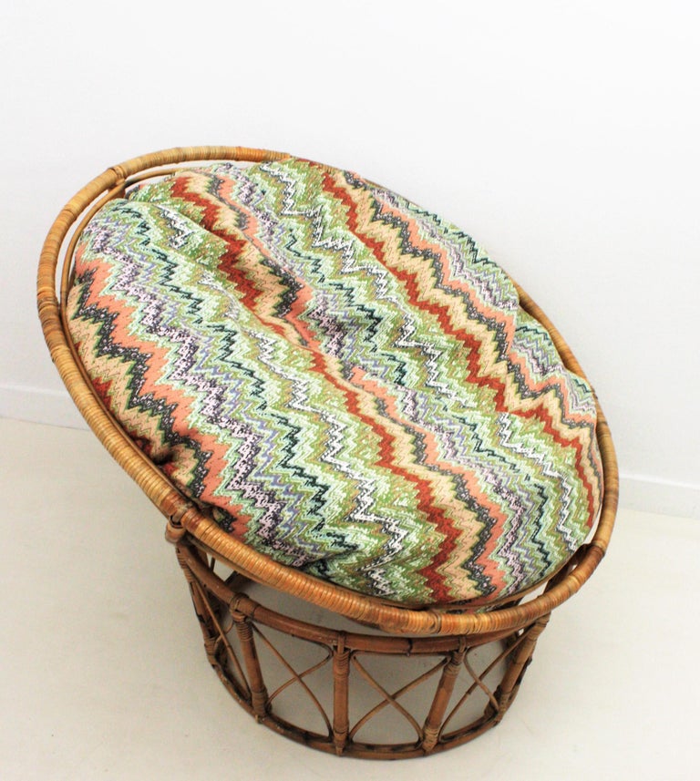 Bamboo and Rattan Papasan Lounge Chair with Missoni Style Cushion For ...