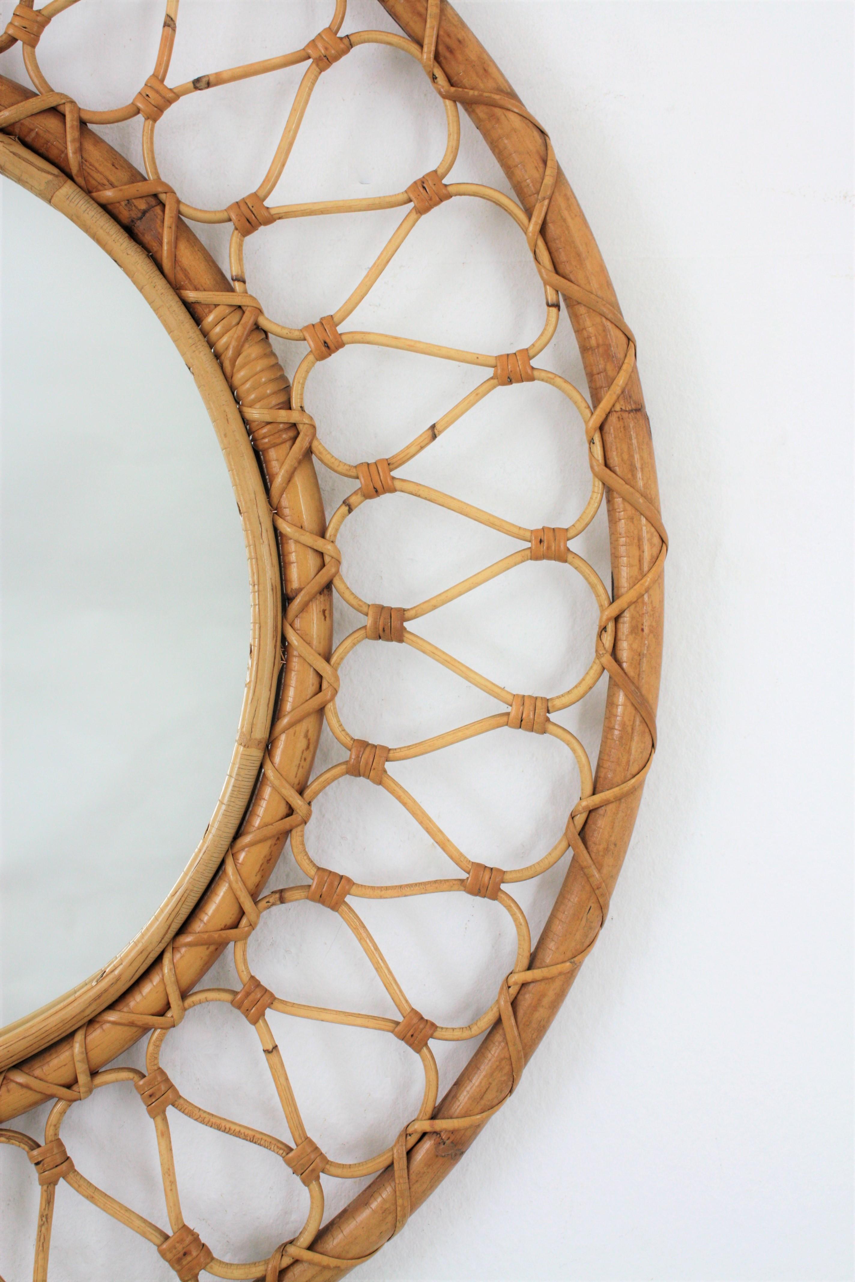 Bamboo and Rattan Round Mirror at 1stDibs | bamboo round mirror