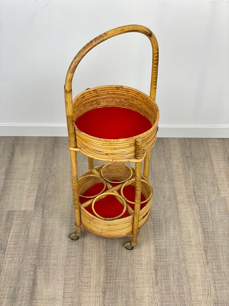 Bamboo and Rattan Round Service Side Bar Cart, Italy, 1960s For Sale at ...