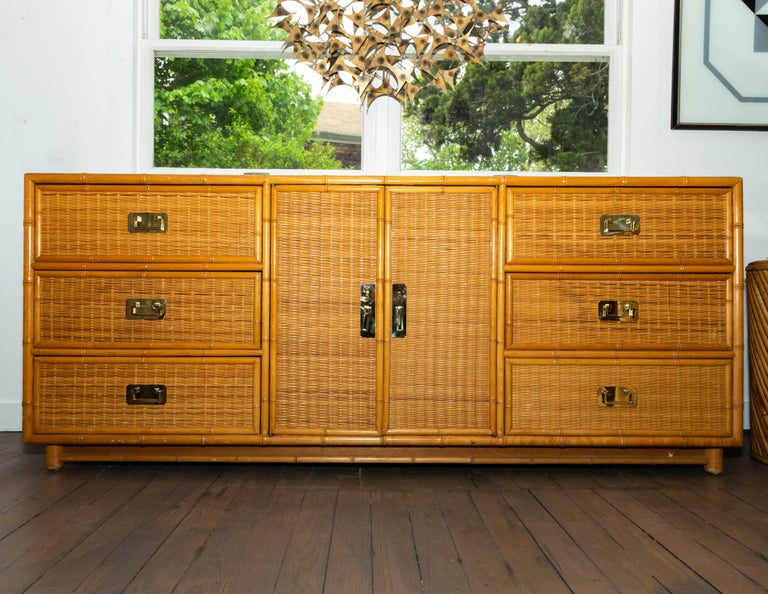 Bamboo and Reed Cabinet with Brass Hardware For Sale at 1stDibs