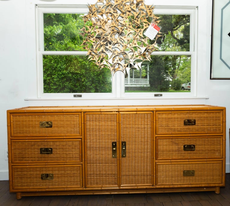 Bamboo and Reed Cabinet with Brass Hardware For Sale at 1stDibs