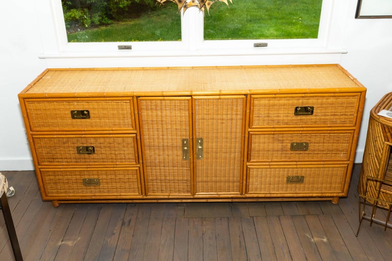 Bamboo and Reed Cabinet with Brass Hardware For Sale at 1stDibs