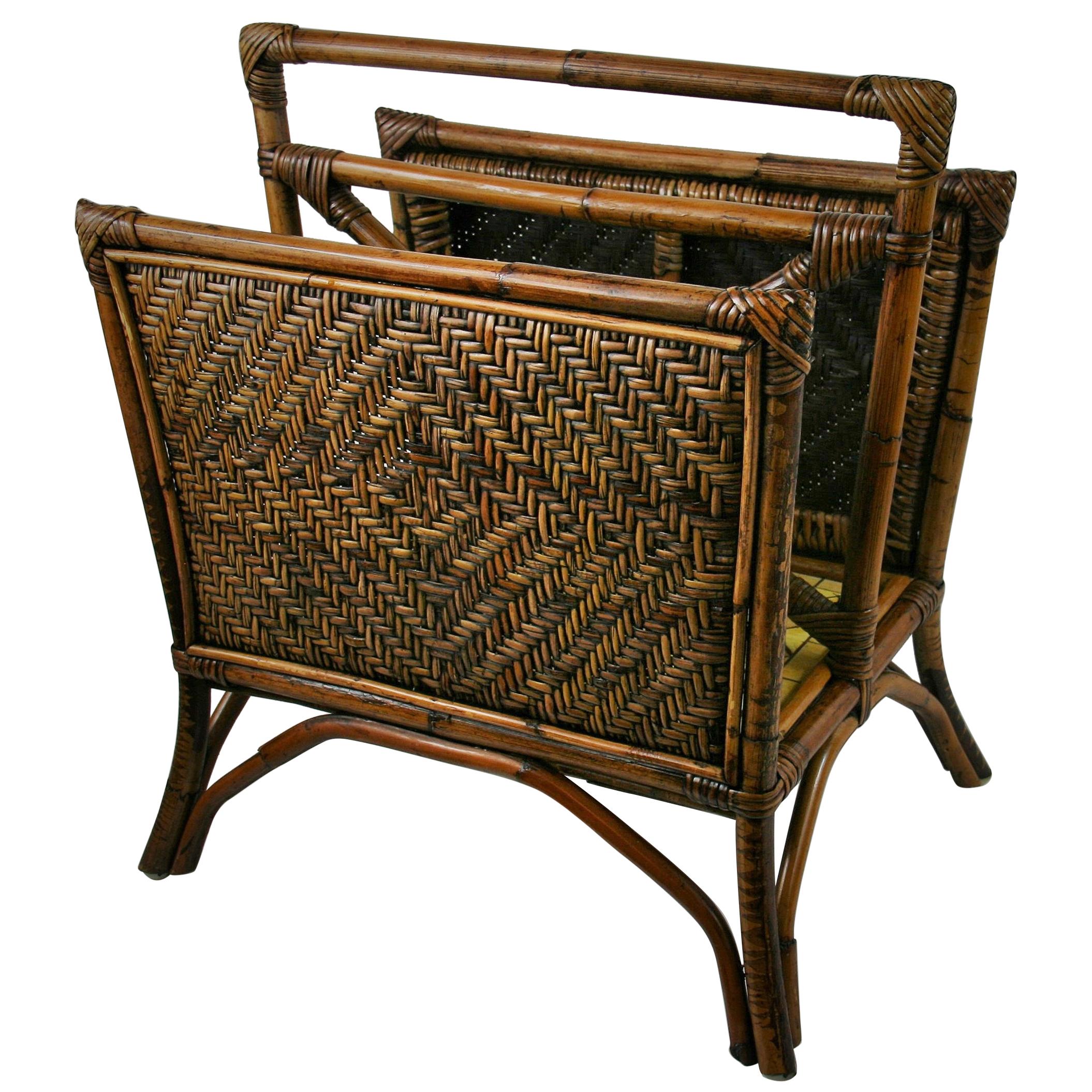Midcentury Vintage Wicker Wall Mount Magazine Rack Holder For Sale at ...