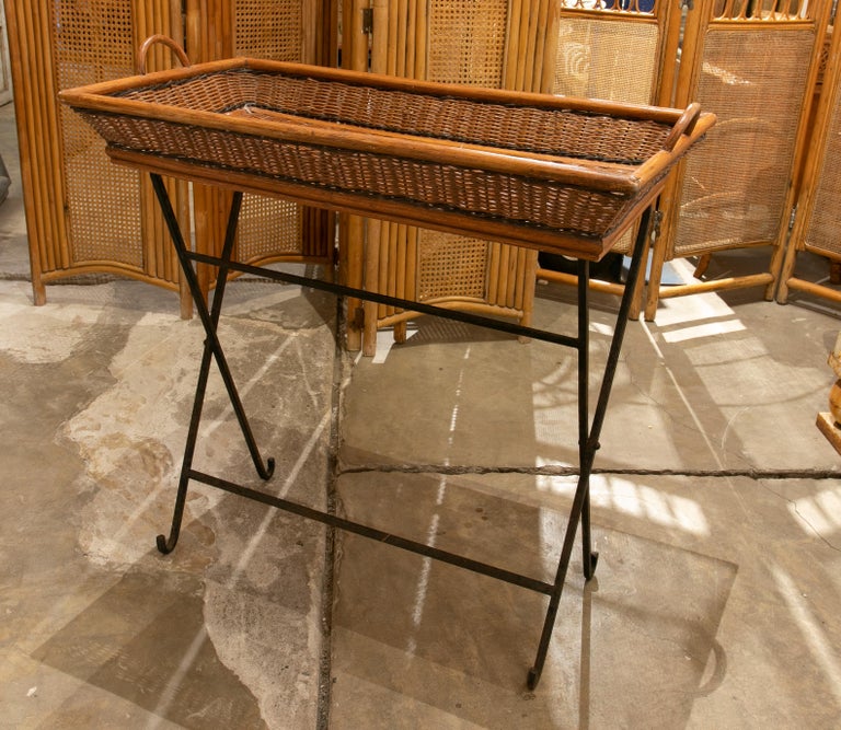 Bamboo and Wicker Tray with Handmade Iron Base For Sale at 1stDibs