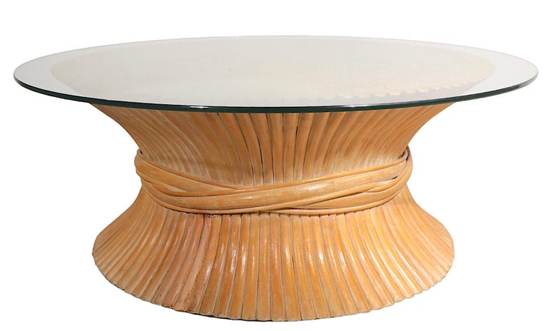 Bamboo Base Glass Top Coffee Table by McGuire For Sale at 1stDibs