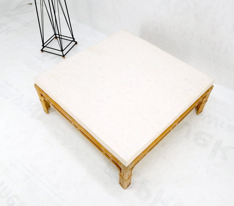 Bamboo Base Square White Lime Stone Top Mid-Century Modern Coffee Table ...