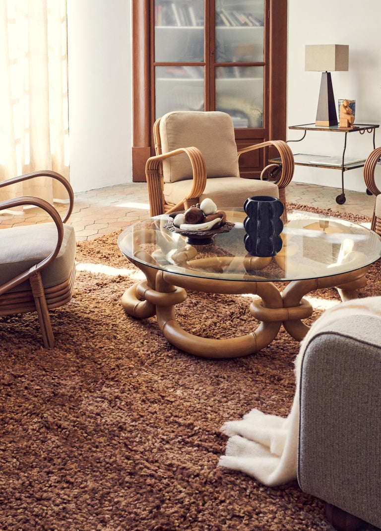 Bamboo Bracelet Coffee Table with Glass Top, Small For Sale at 1stDibs