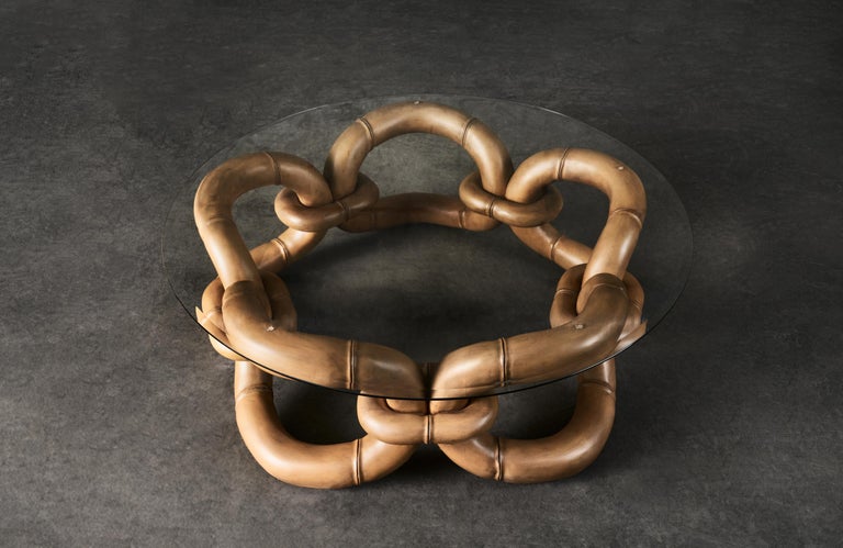 Bamboo Bracelet Coffee Table with Glass Top, Small For Sale at 1stDibs