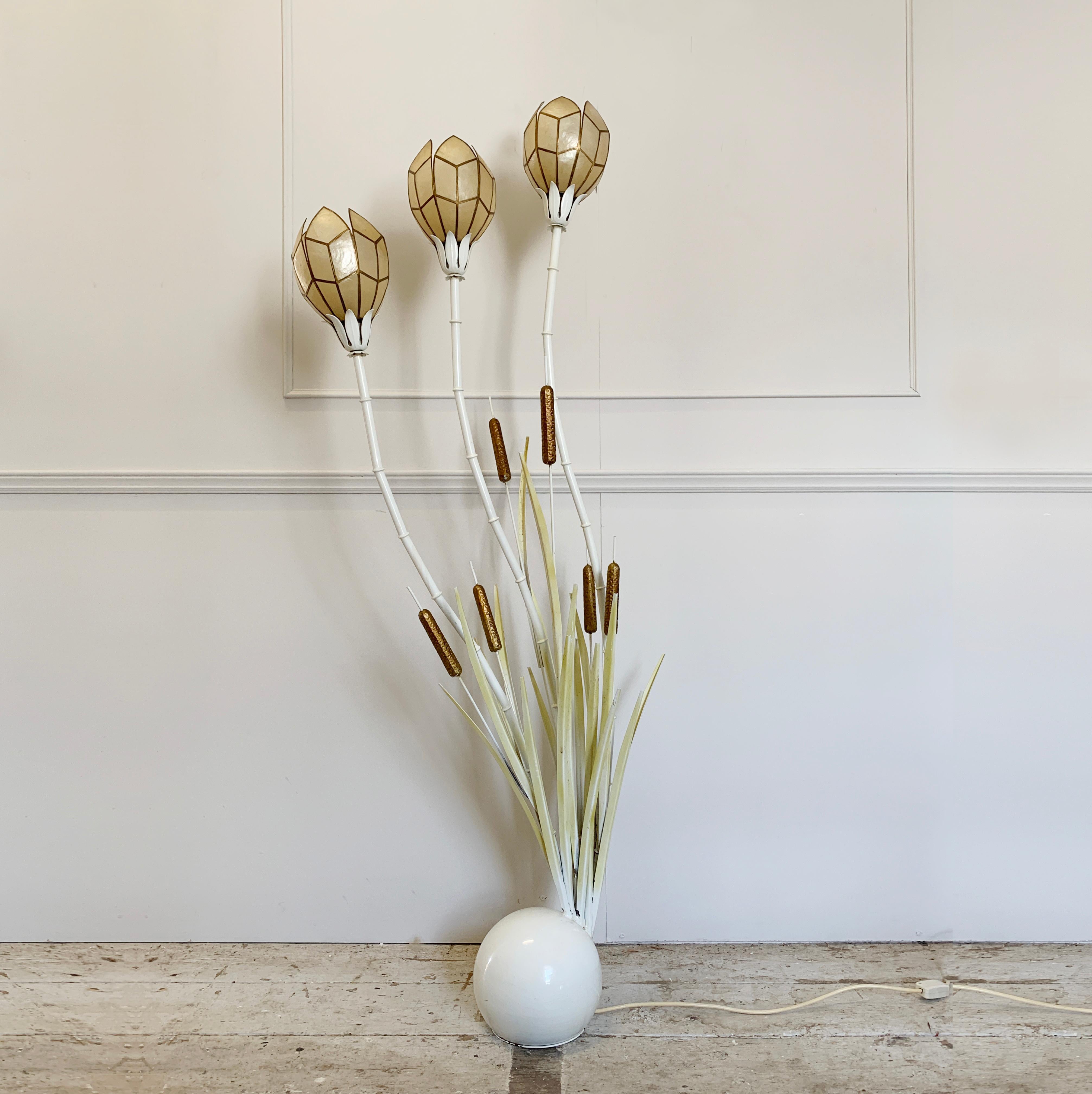 Bamboo and Bulrush Floor Lamp with Shell Shades, 1970s-1980s For Sale ...