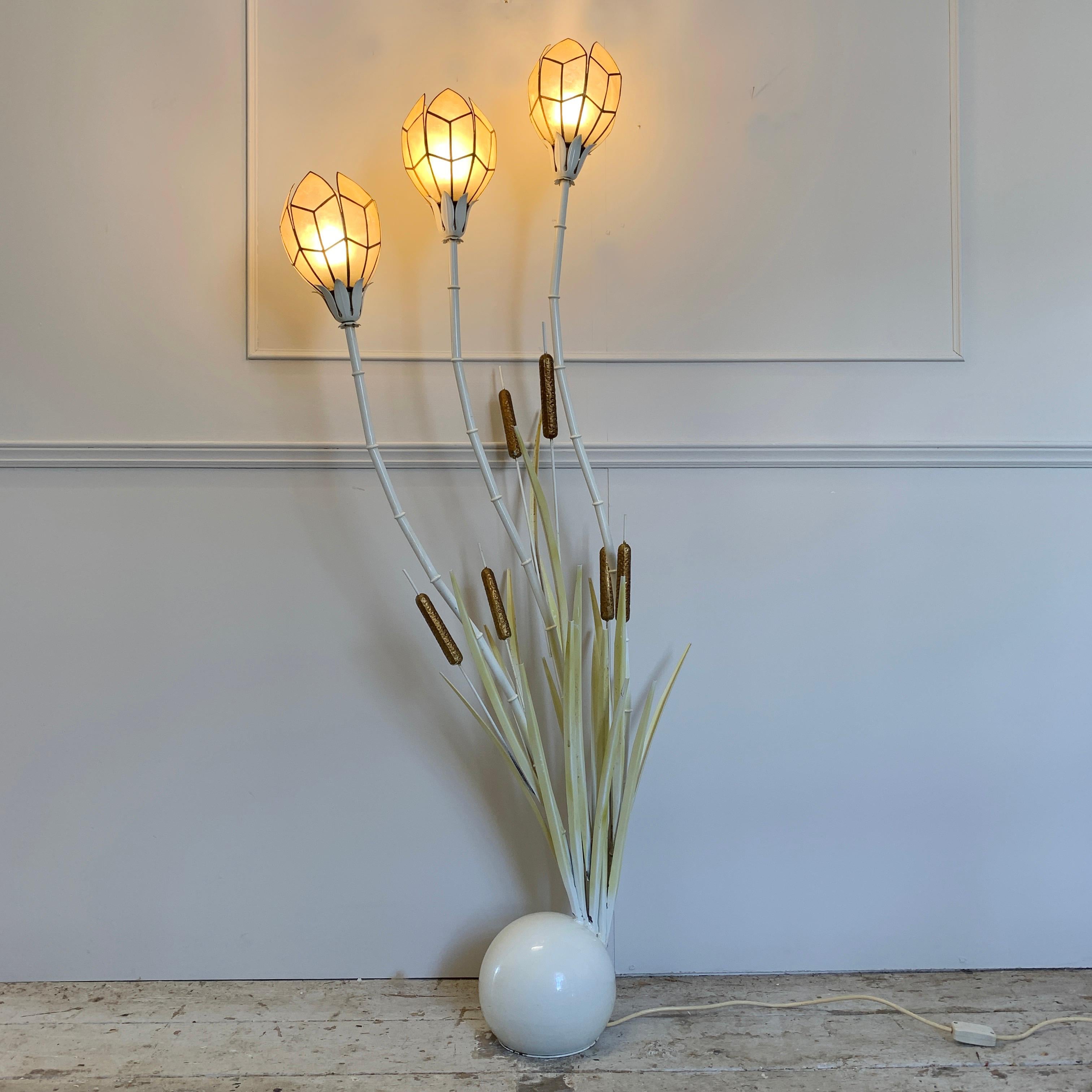 Bamboo and Bulrush Floor Lamp with Shell Shades, 1970s-1980s For Sale ...
