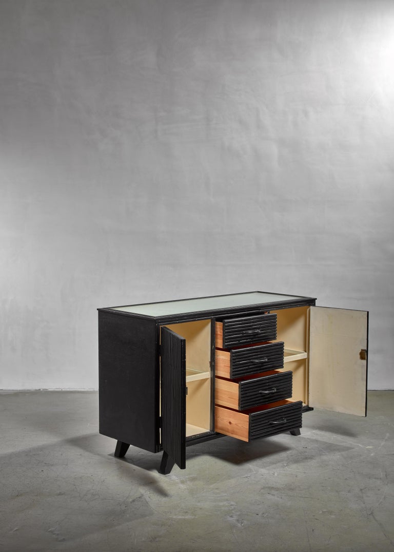 Bamboo Covered Oak Sideboard in Black by Angrave's For Sale at 1stDibs