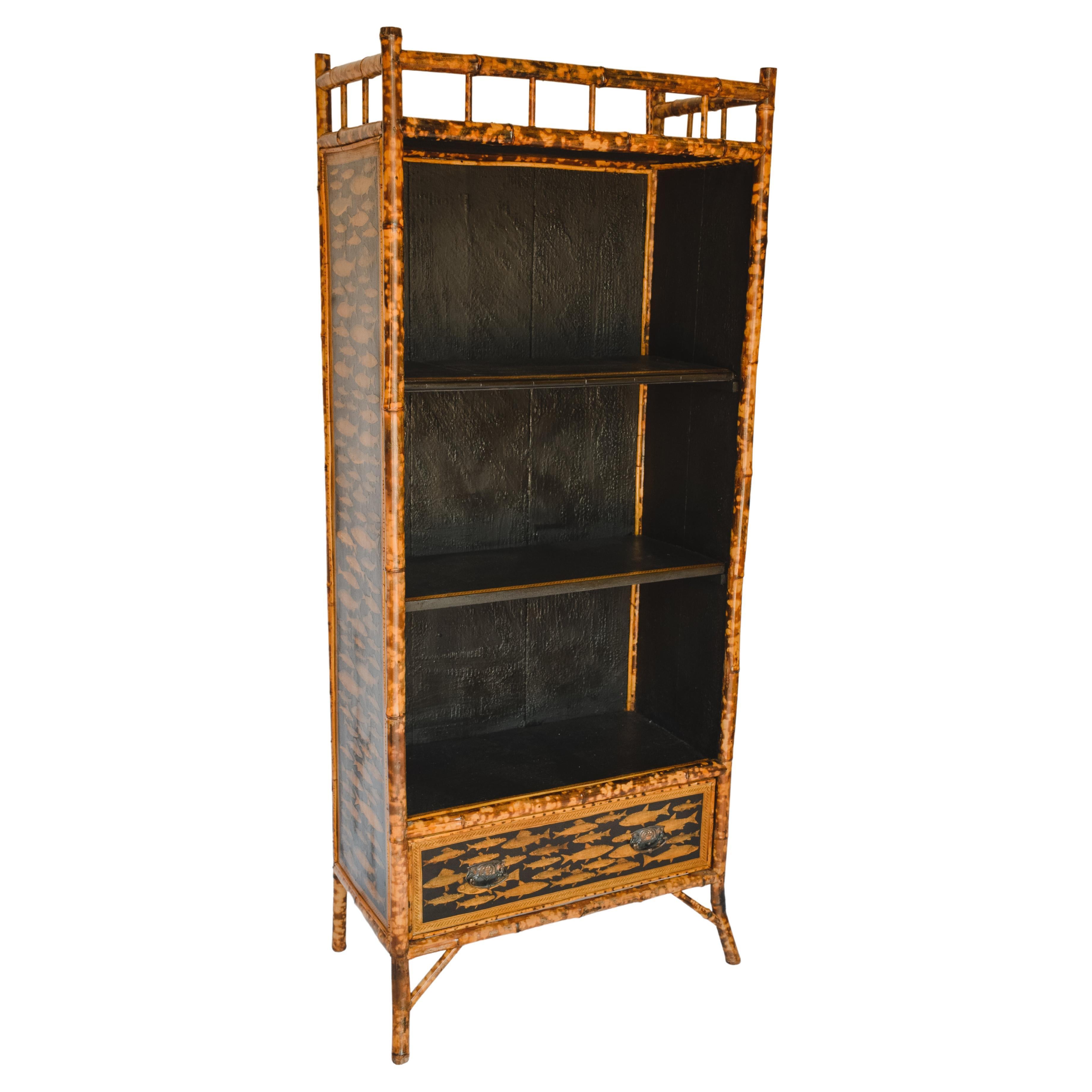 Bamboo Bookcase with Glass Doors at 1stDibs