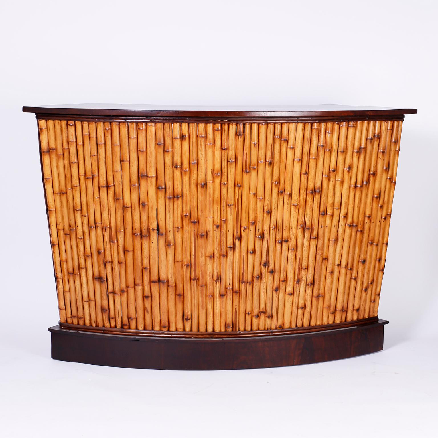 Bamboo Demilune Bar and Three Stools at 1stDibs