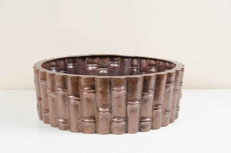 Bamboo Design Low Cachepot, Antique Copper by Robert Kuo, Limited ...