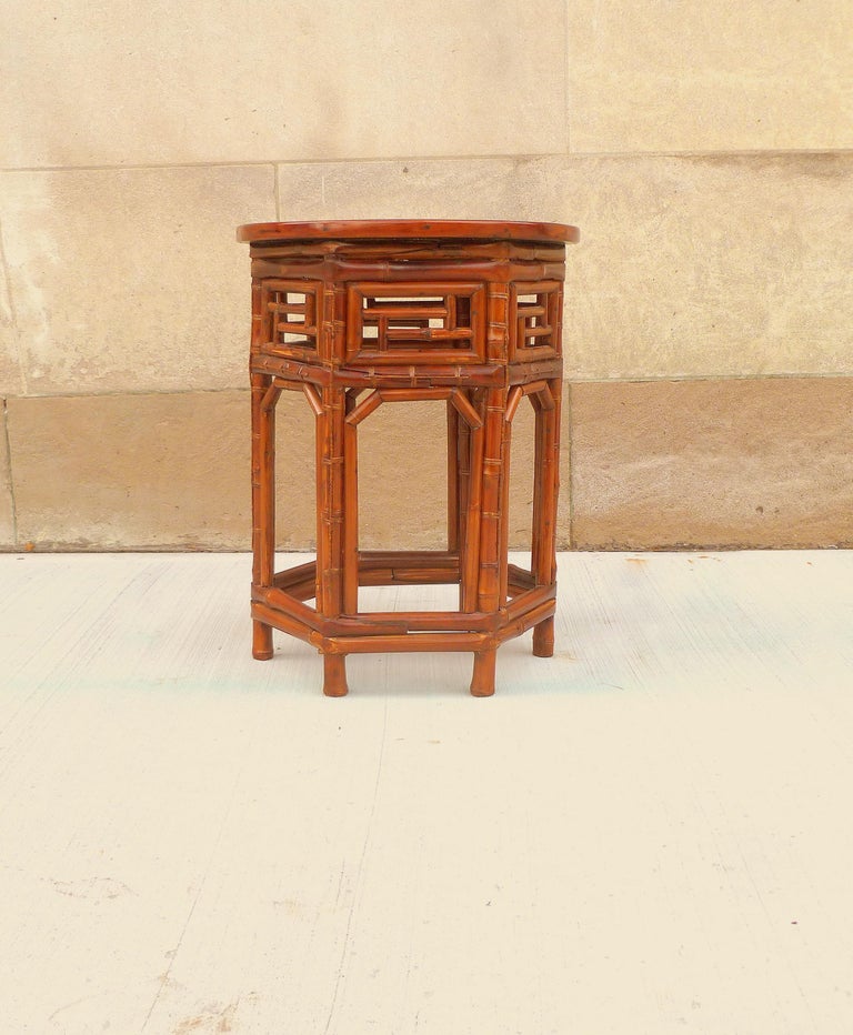 Bamboo End Table with Black Lacquer Top at 1stDibs