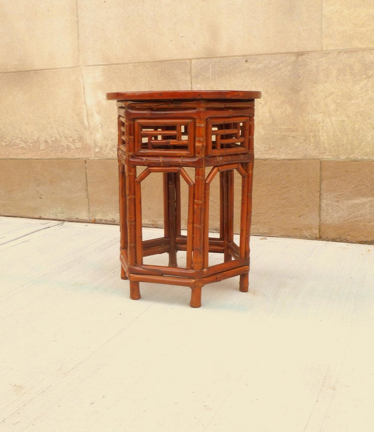 Bamboo End Table with Black Lacquer Top at 1stDibs