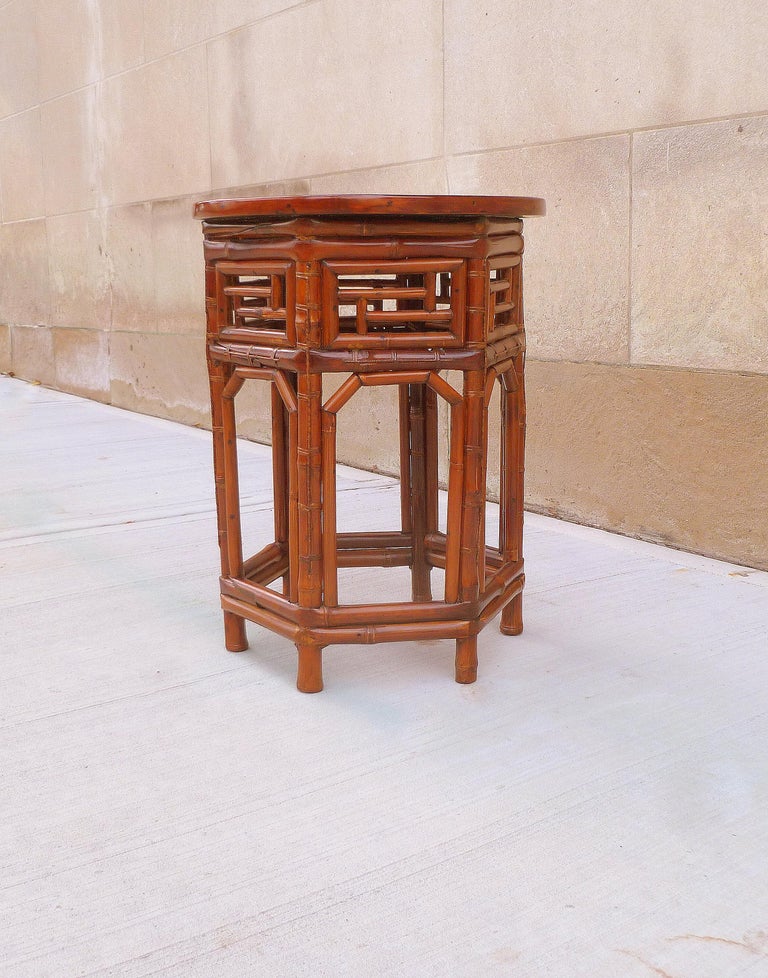 Bamboo End Table with Black Lacquer Top at 1stDibs