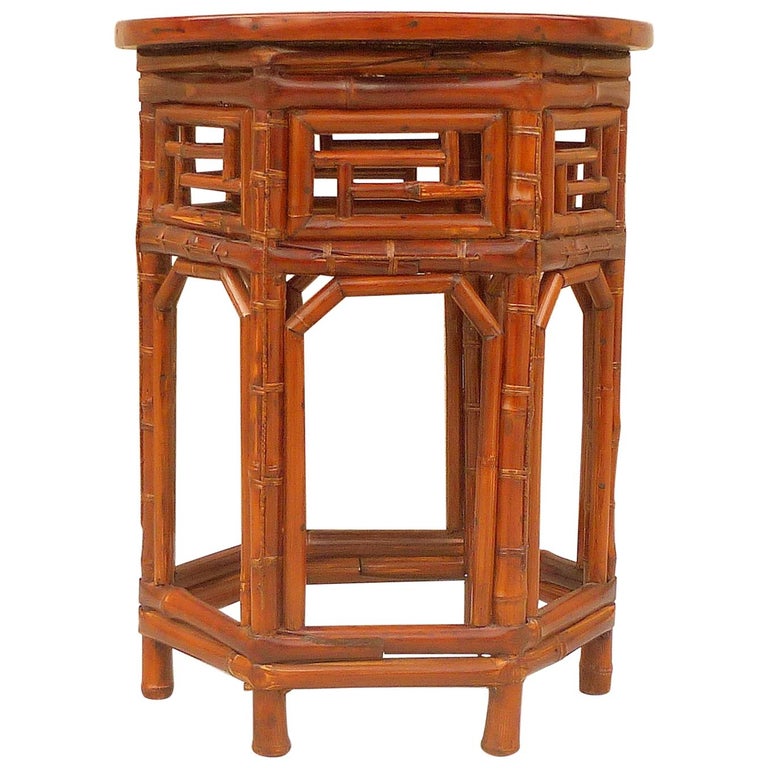 Bamboo End Table with Black Lacquer Top at 1stDibs