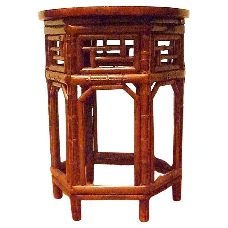 Bamboo End Table with Black Lacquer Top at 1stDibs