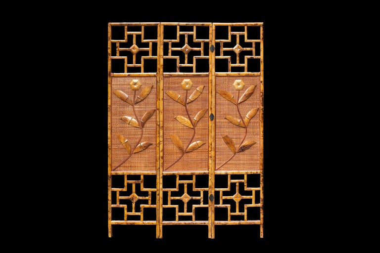 Mid-Century Bamboo Folding Screen For Sale at 1stDibs