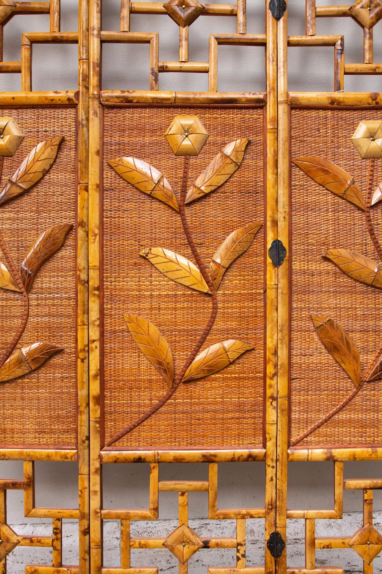 Mid-Century Bamboo Folding Screen For Sale at 1stDibs
