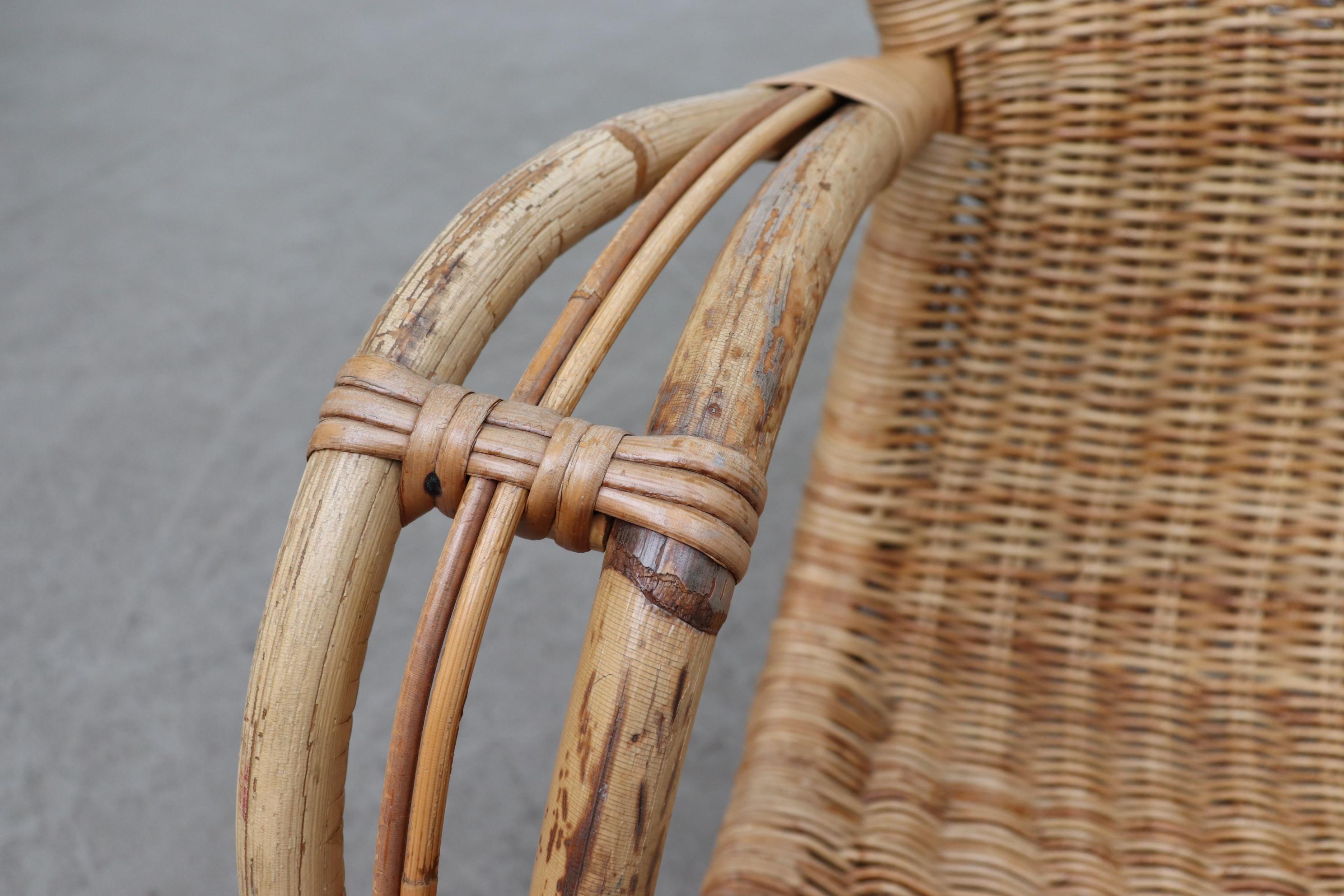 Bamboo Lounge Chair with Woven Seating at 1stDibs