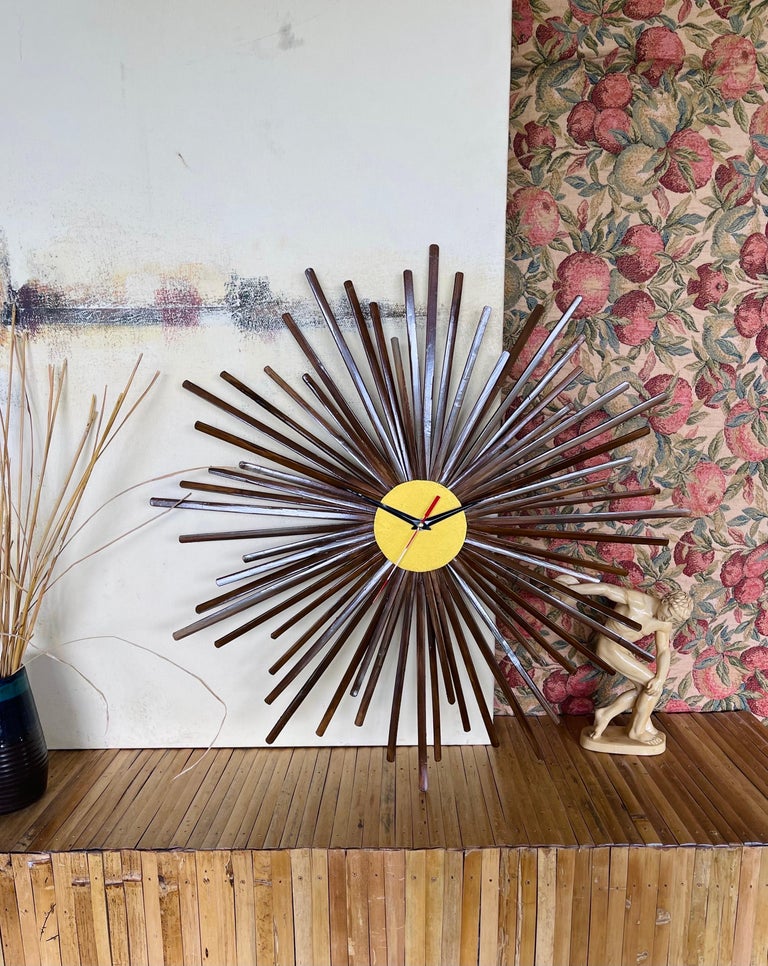 Bamboo Mid Century style Starburst Clock Hand Made For Sale at 1stDibs