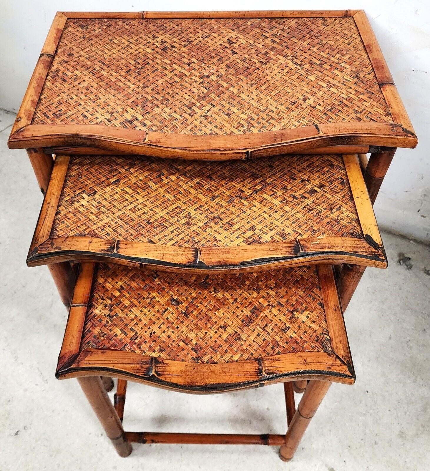 Bamboo Nesting Tables Wicker Tops For Sale at 1stDibs