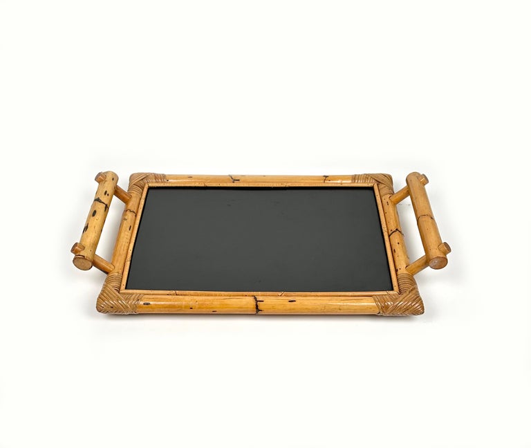 Bamboo, Rattan and Black Laminate Large Rectangular Serving Tray, Italy ...