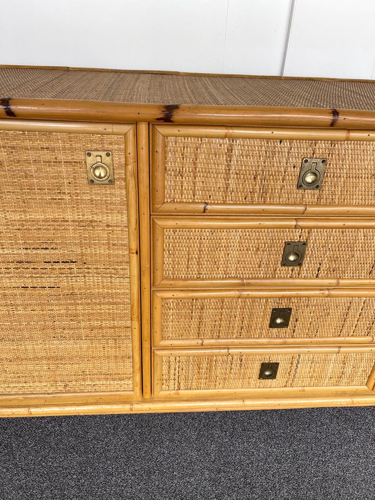 Bamboo Rattan and Brass Sideboard by Dal Vera, Italy, 1970s at 1stDibs