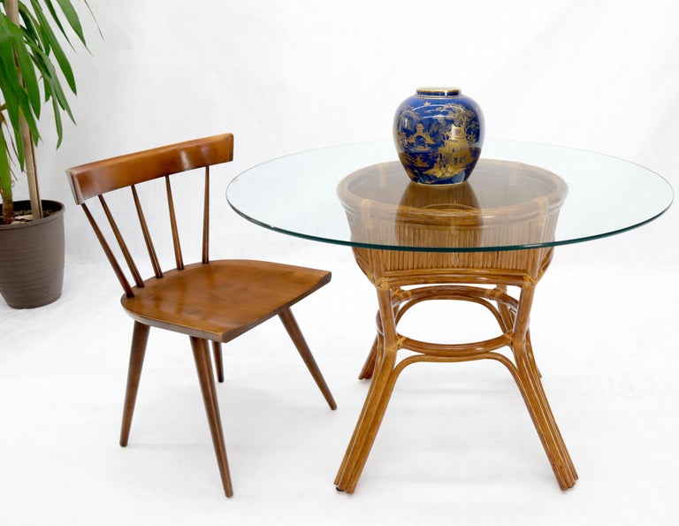 Bamboo Rattan Base Round Glass Top Dining Dinette Table For Sale at ...