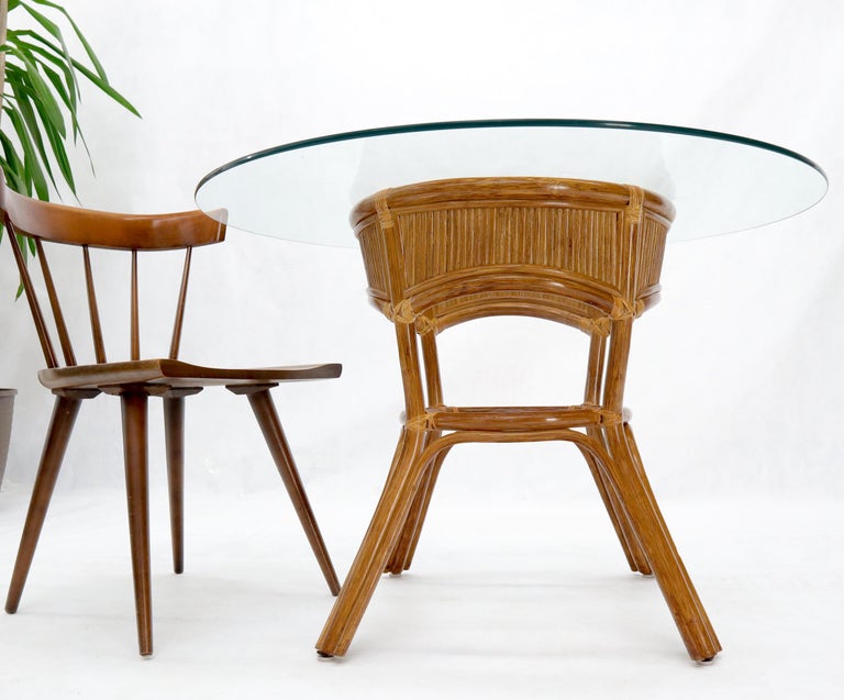 Bamboo Rattan Base Round Glass Top Dining Dinette Table For Sale at ...