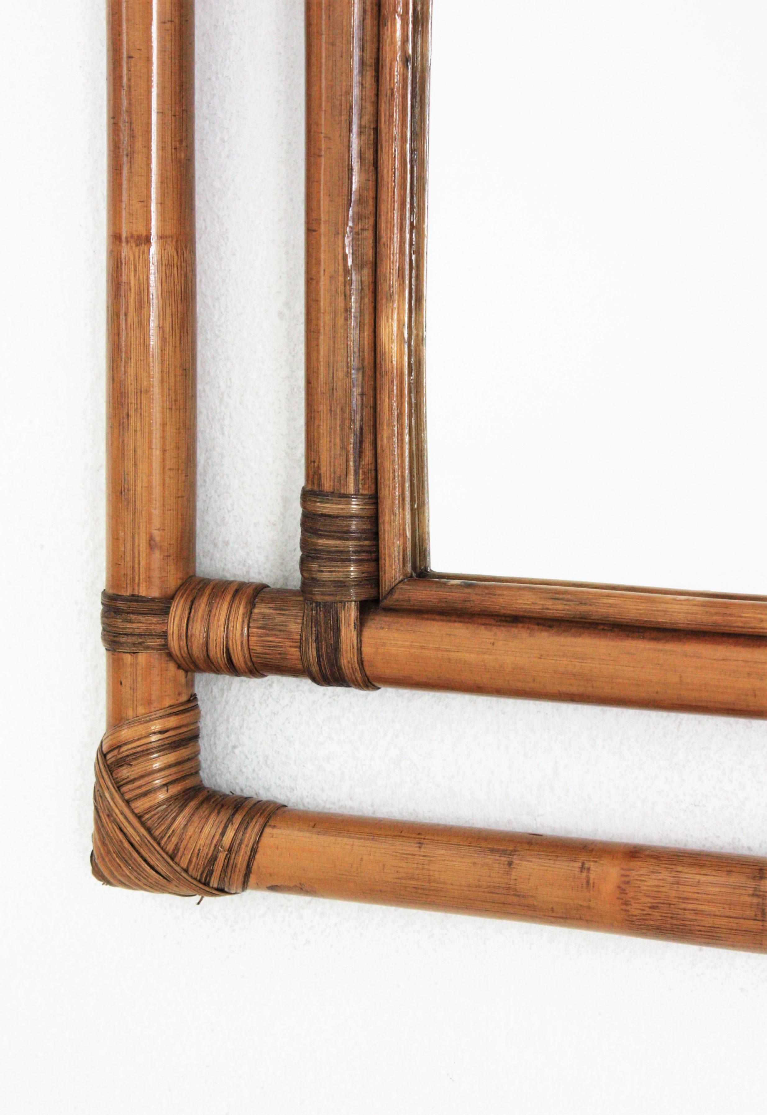 Bamboo Rattan Large Rectangular Mirror with Geometric Frame, 1960s For ...